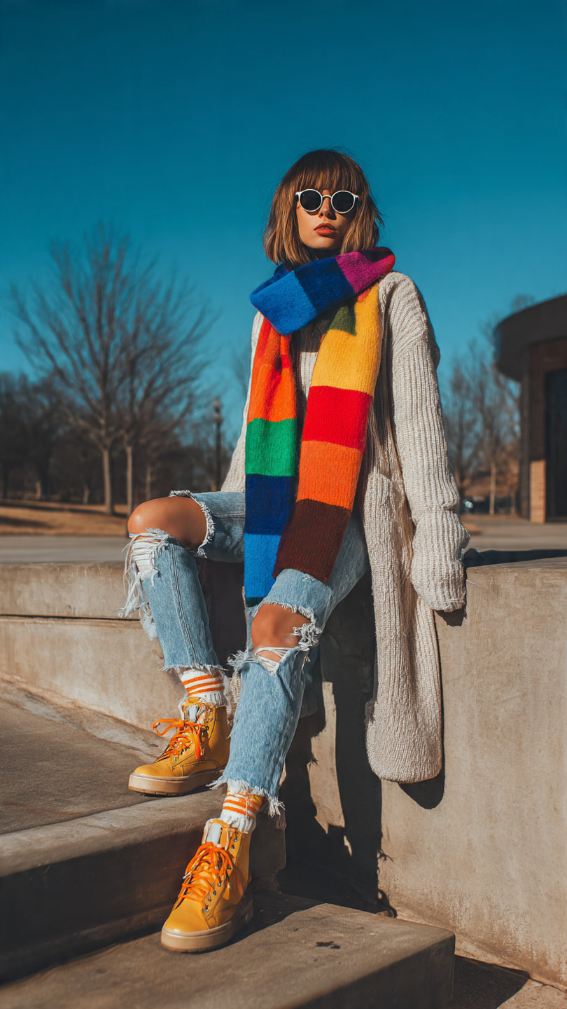 25 Winter Outfit Ideas With Colorful Scarves That Instantly Elevate ...